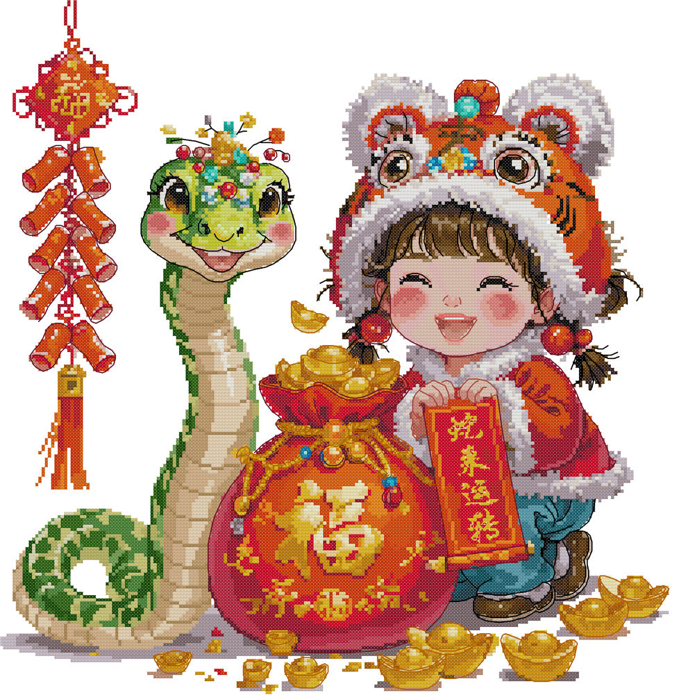 『Joy Sunday』Snake Brings Luck - 14CT Stamped Eco-Friendly Cotton Thread ...