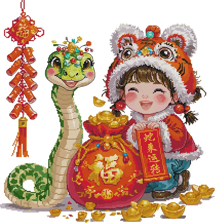 『Joy Sunday』Snake Brings Luck - 14CT Stamped Eco-Friendly Cotton Thread ...