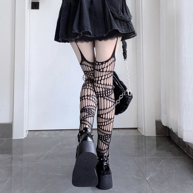 HOLLOW MESH GARTER STOCKINGS