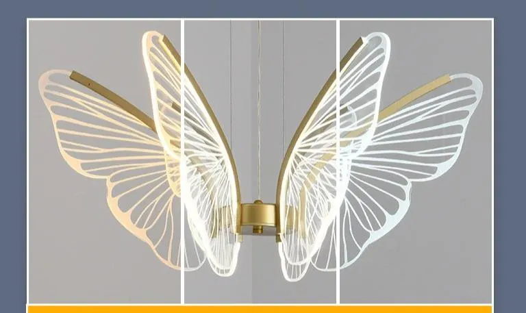 Led Iron Butterfly Three Color Dimming Glass Chandelier