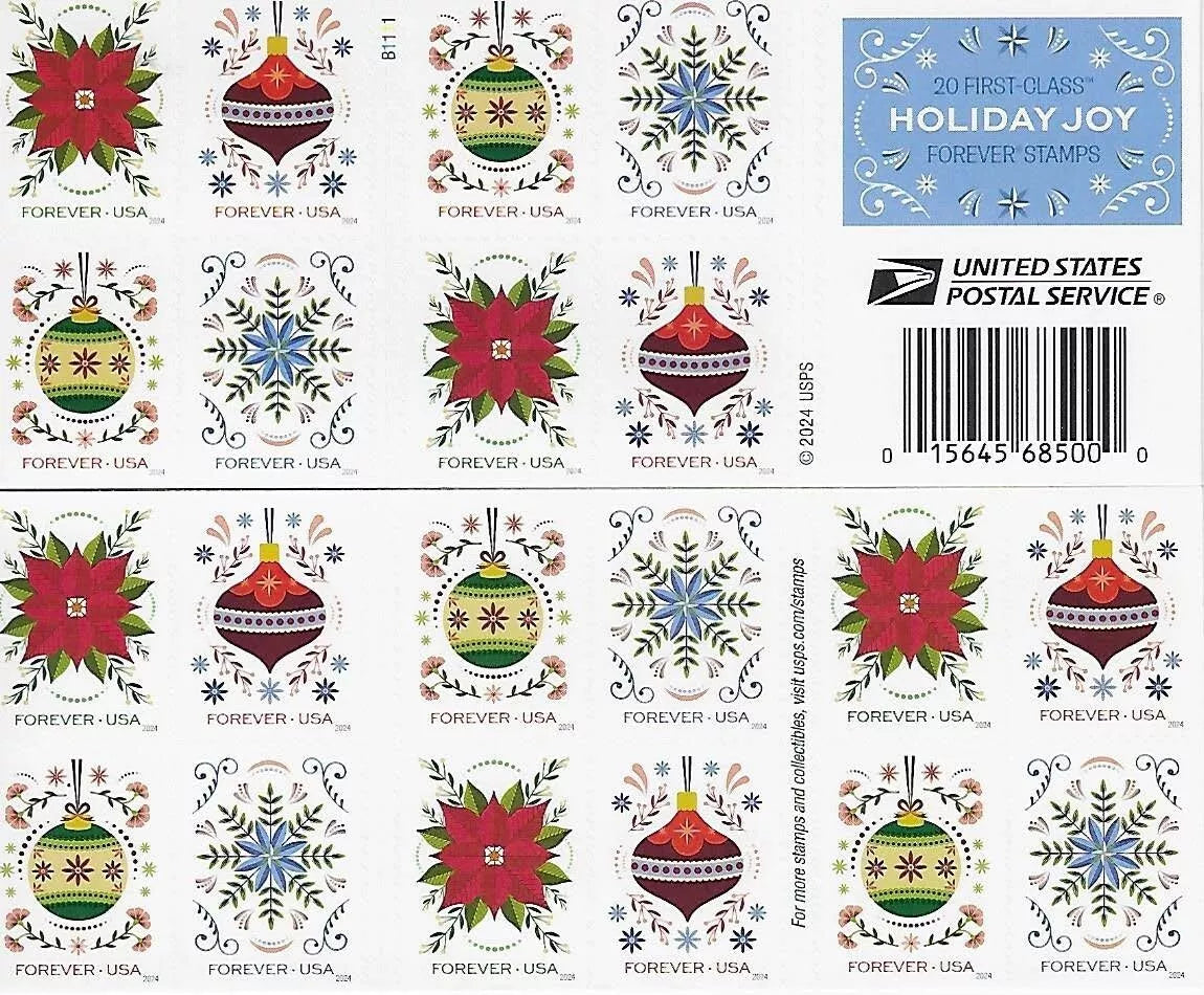 2024 USA Festive Holiday Joy Ornaments Stamps
