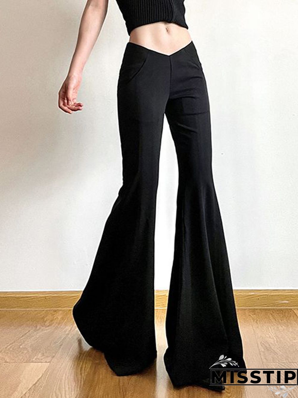 V Shape Waist Cropped Flare Leg Pants - MissTip