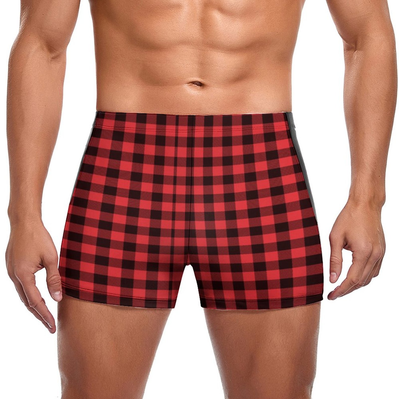 SFNEEWHO Black Red Buffalo Plaid Check Stripes Swim Brief Square Leg ...