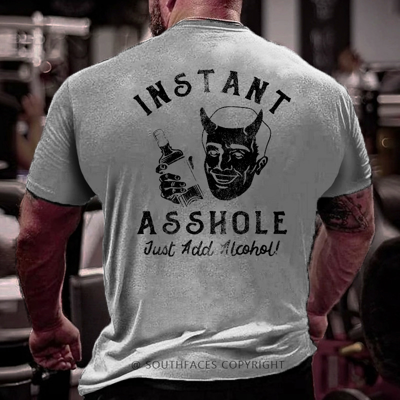 Instant Asshole Just Add Alcohol Funny Skull Print Drunk T-shirt