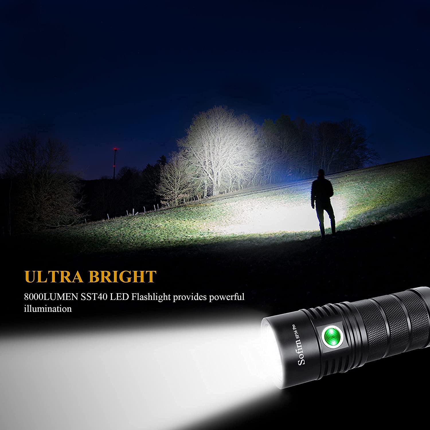 Sofirn SP36 Pro 8000 lumen Flashlight, 4* SST40 LED USB rechargeable ...