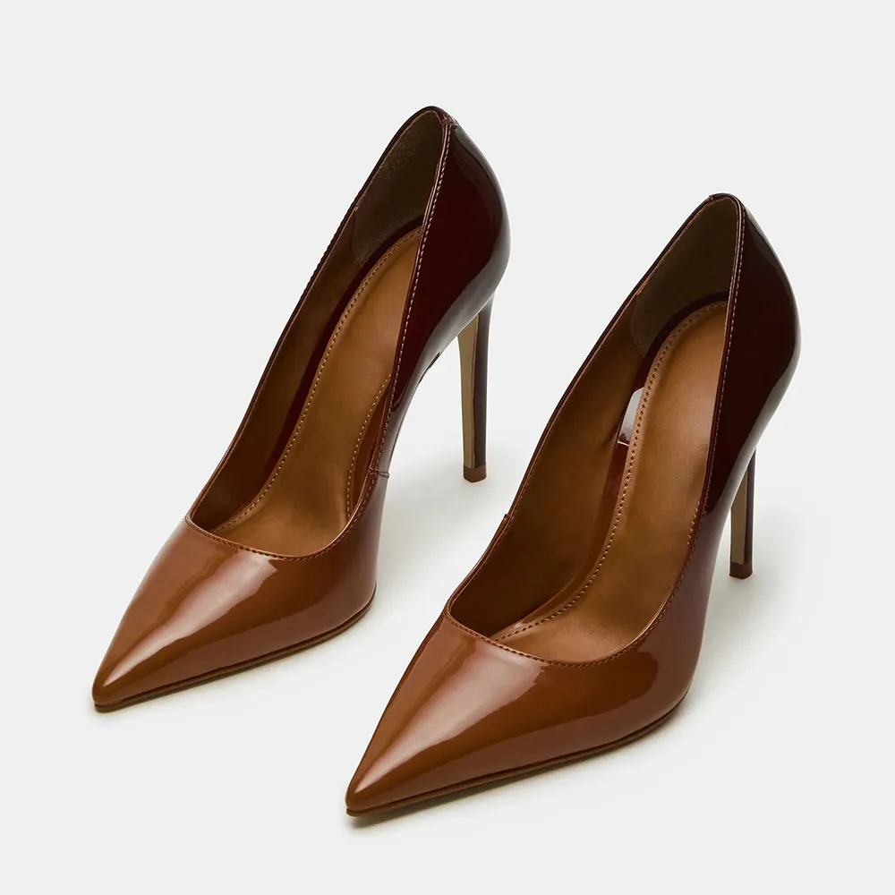 Chic Brown Patent Leather Stiletto Heel Gradient Pumps for Women