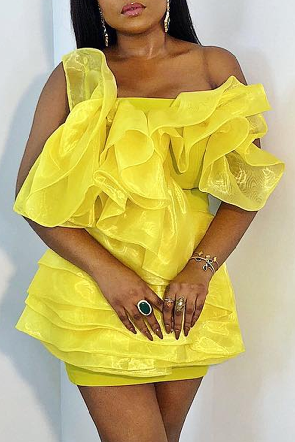 Pretty Mesh Ruffles Strapless Mini Dress