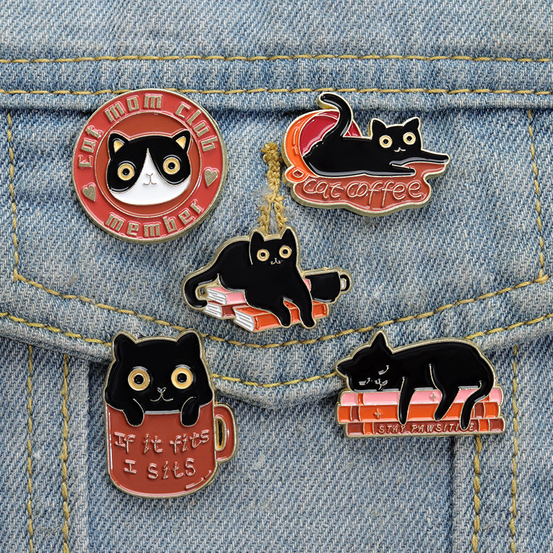 Cartoon Cute Black Cat Pins