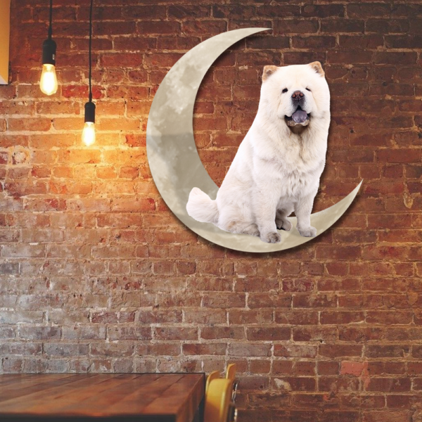 Chow Chow Dog And Moon Hanging Metal Sign