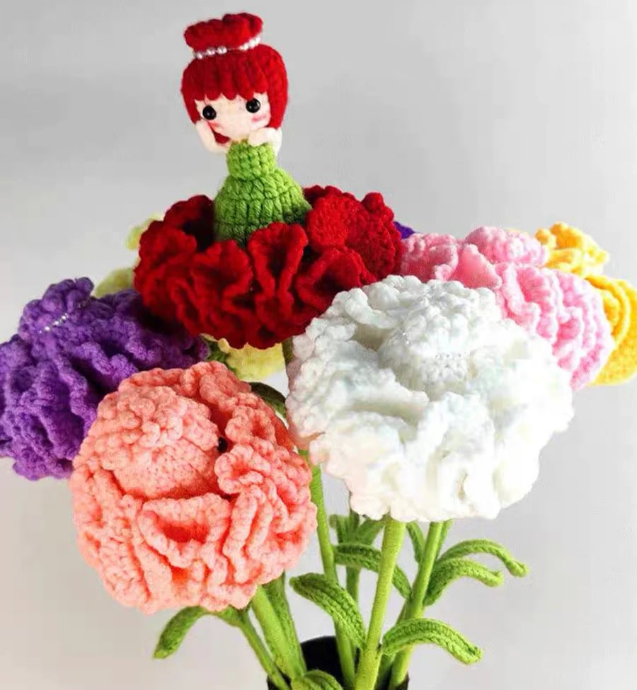 🌷Mother's Day 🎁Convertible Handcrafted Crochet Carnation Flower Fairy