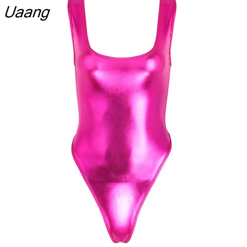 Uaang Leotards Satin Glossy Bodysuit Zipper One Piece Swimwear Glitter ...
