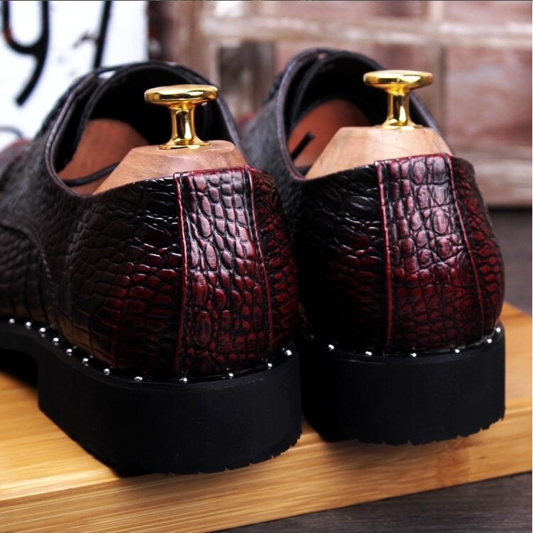 2019 Gunuine Leather Men's Crocodile Shoes Men Winklepicker Lace Up