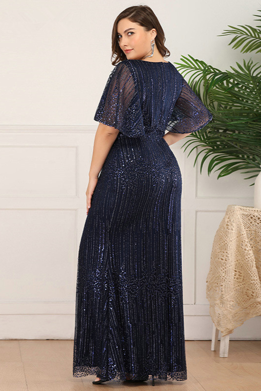 Bellasprom Short Sleeve Sequins Plus Size Prom Dress Mermaid Long