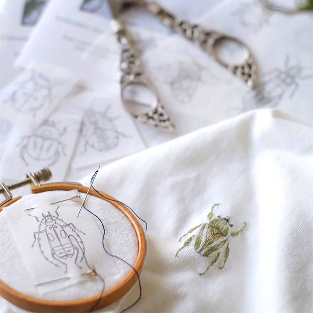 Gorgeous Bugs Water Soluble Botanical Hand Embroidery Pattern Kit