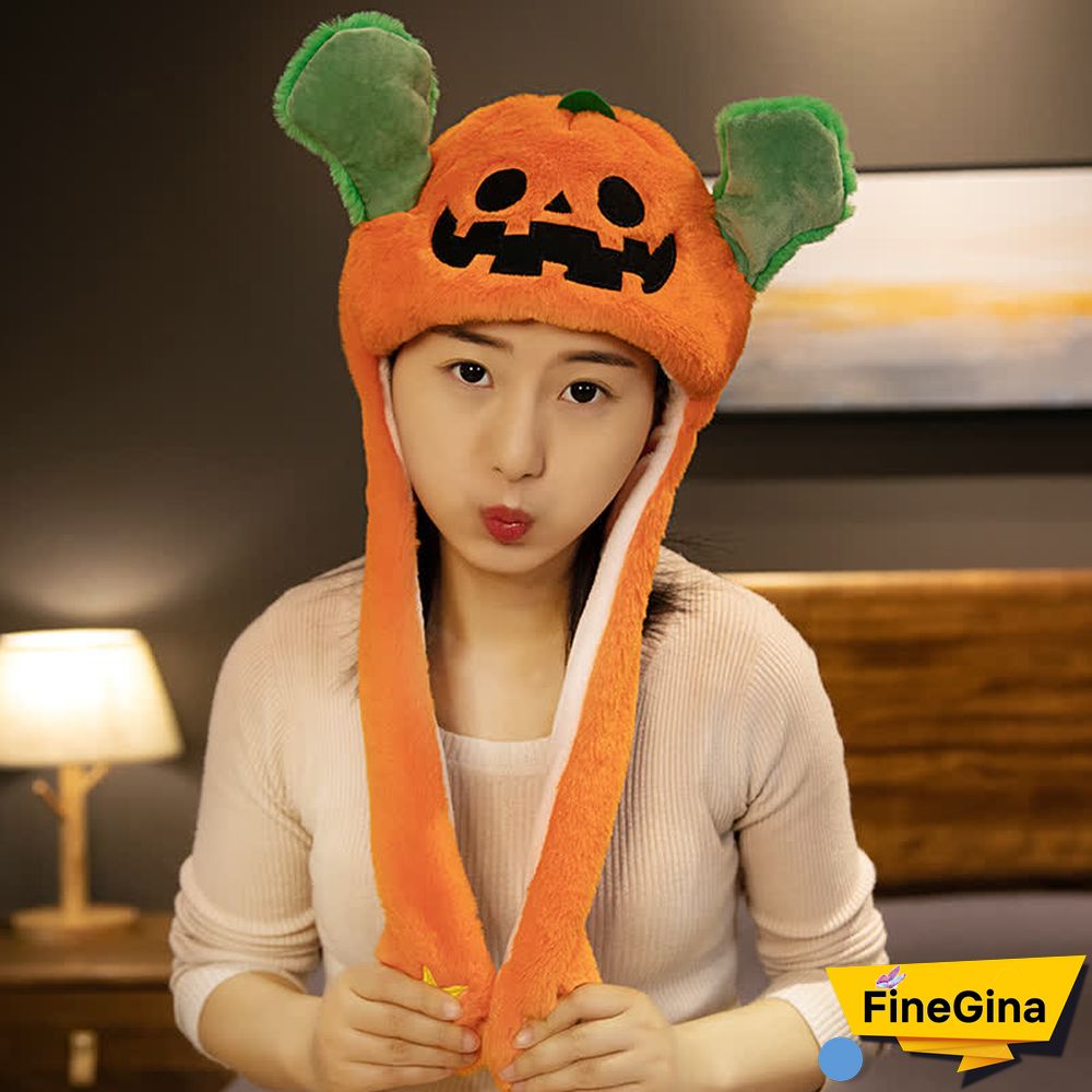 FineGina Halloween Pumpkin Ghost Bat Plush Hat With Moving Ears