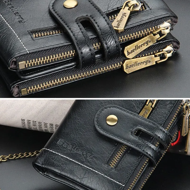 Men‘s Rfid Wallet With Chain, Retro Bifold Card Holder Purse