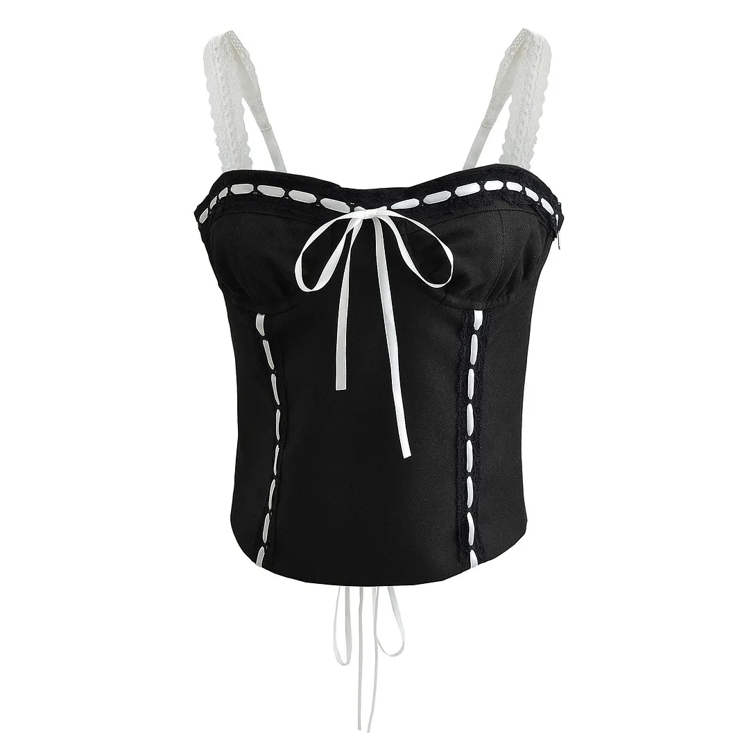 Wongn New Color Lace-Up Trim Short Halter Top