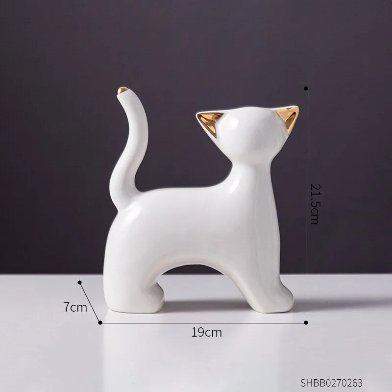 Minimalist White Cat Statue Decoration Ceramic Animal Figures Modern ...