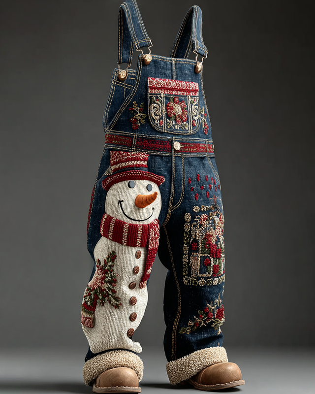 Men's Christmas-themed color-blocked overalls1764
