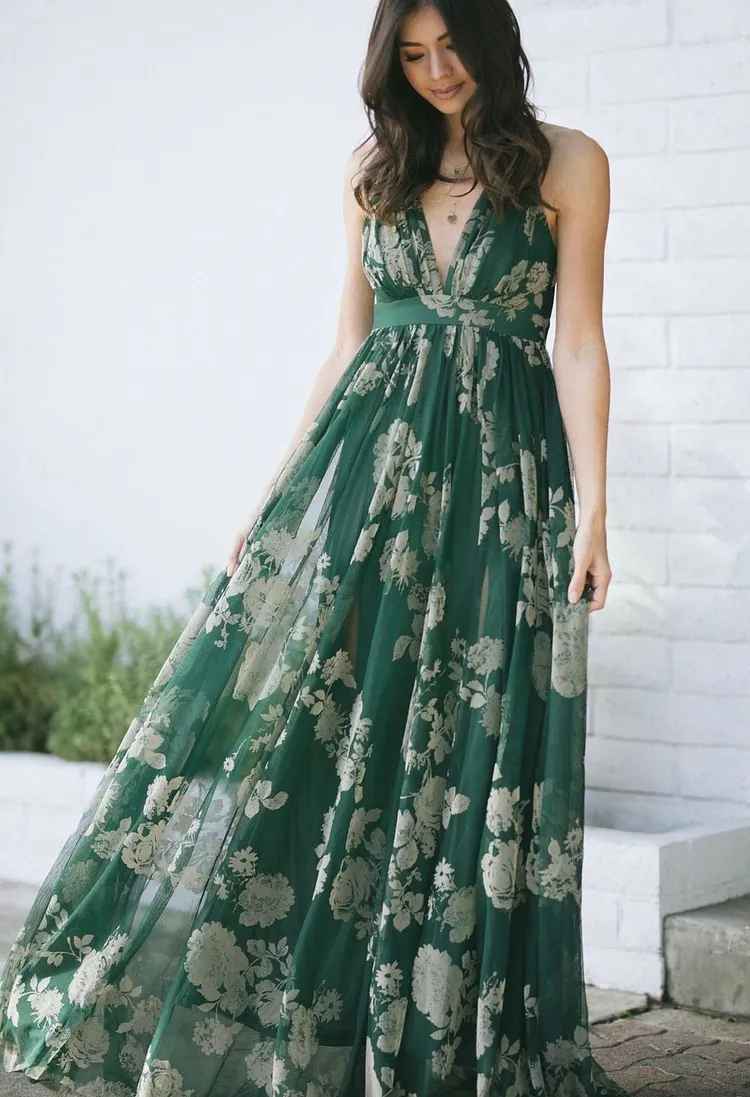 Crossover Back Floral Chiffon Maxi Dress