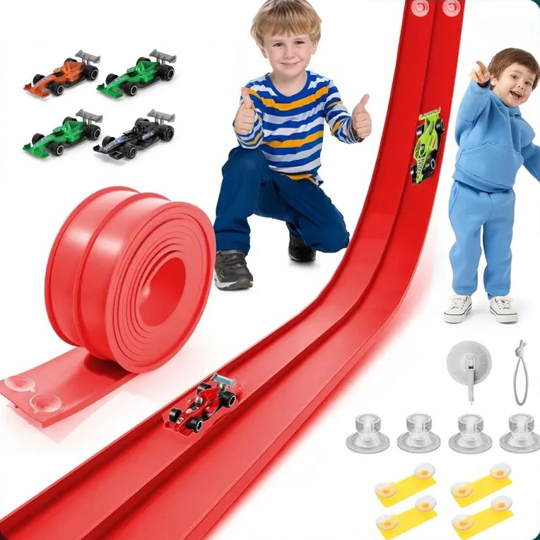 Flexible Race Car Ramp Track with 4 Small Racecars