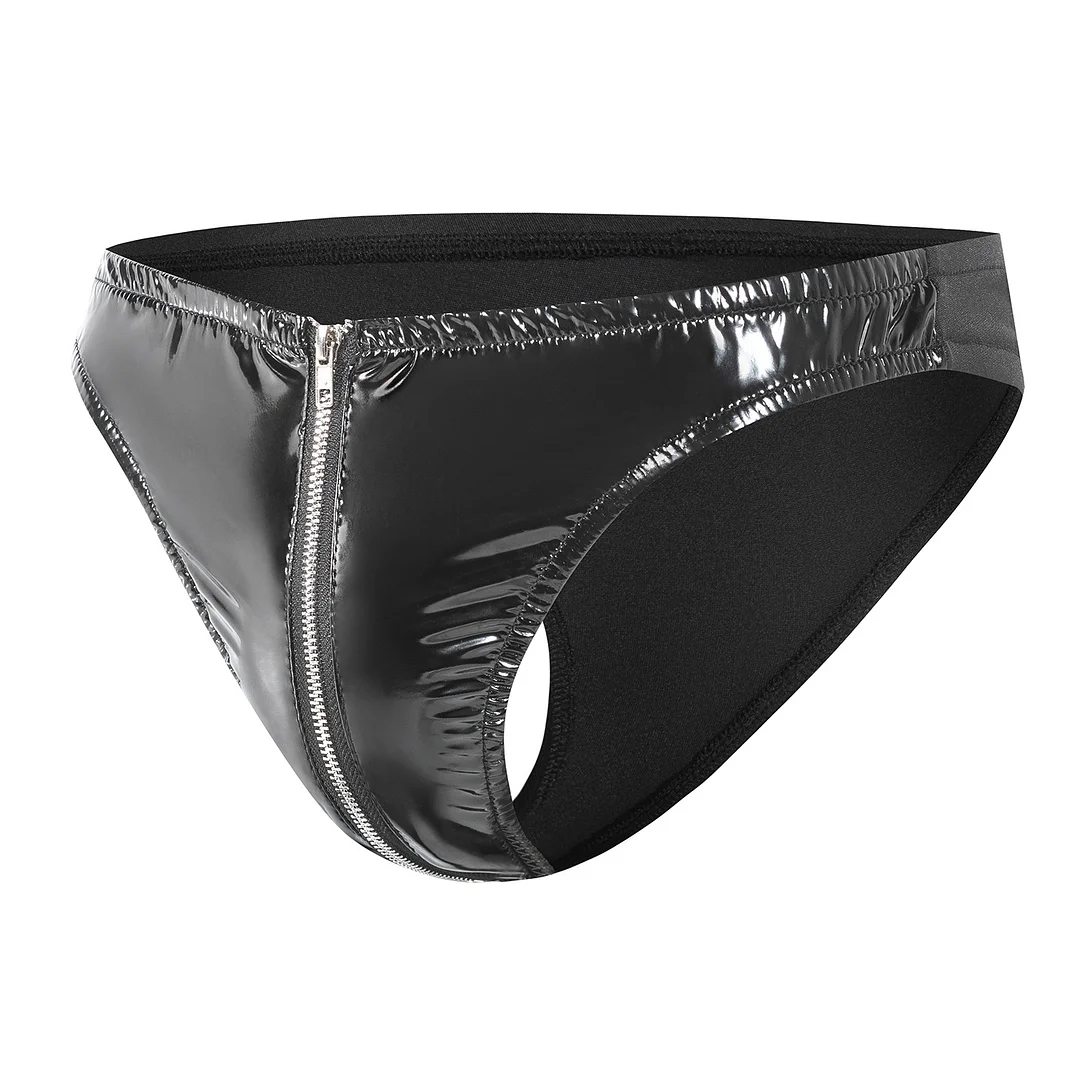 Uaang Uaang Men's PVC Mirror Bright Leather Briefs Sexy Zipper Open ...