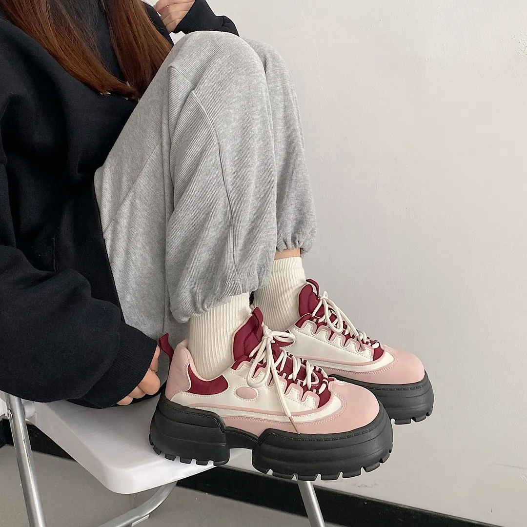 SQUARE TOE LACE UP PLATFORM SHOES (4.5-8.5)