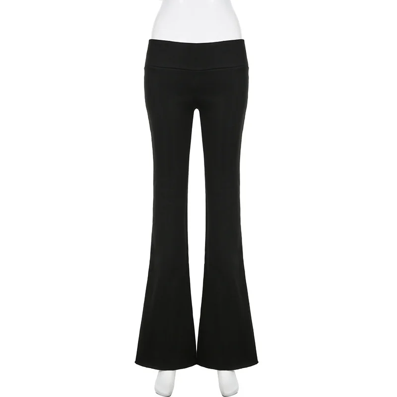 SOLID COLOR BASIC LOW RISE FLARED PANTS