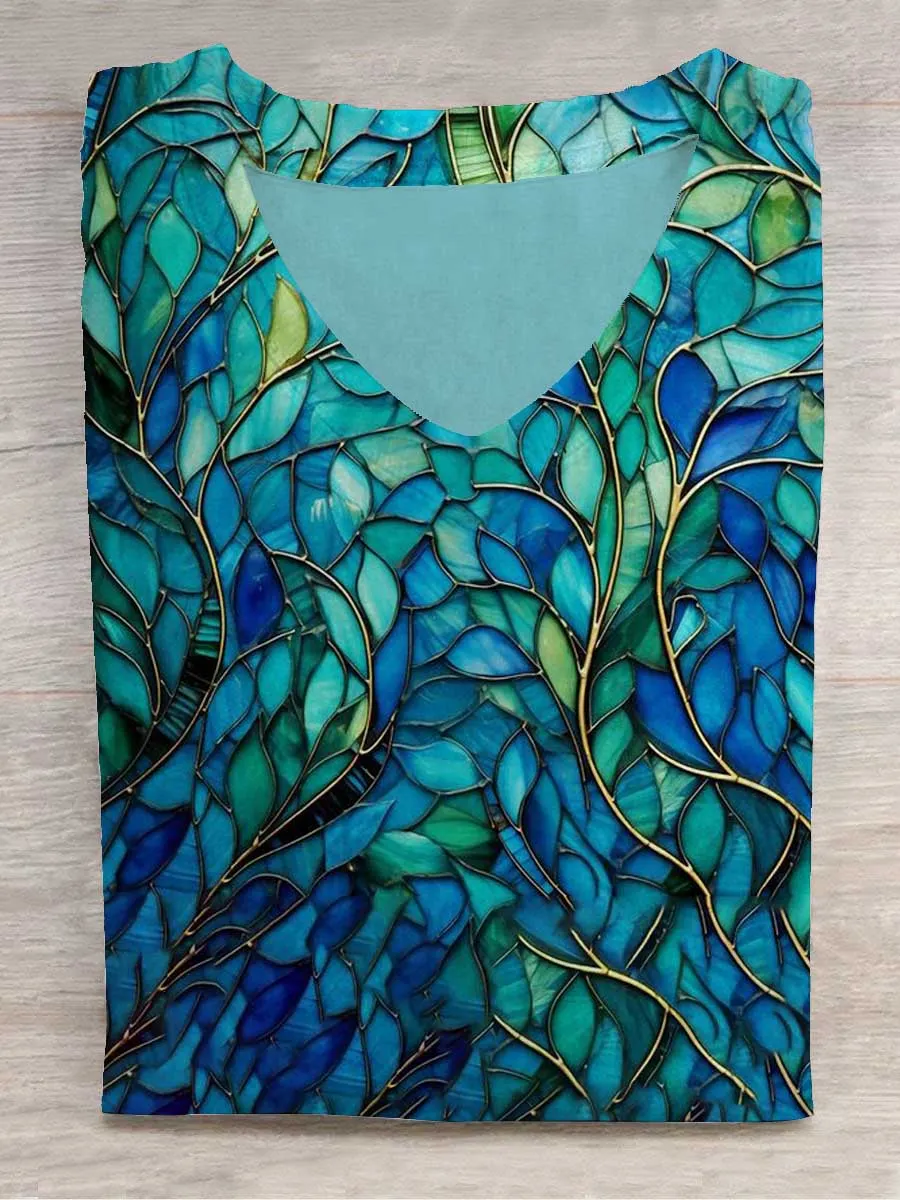 Unisex Leaf Glass Abstract Print Design T Shirt