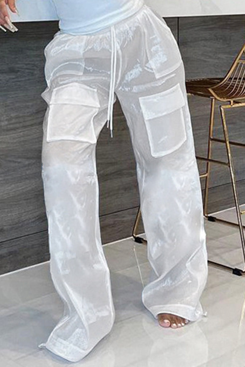 Street Solid Patchwork Frenulum See-through Straight High Waist ...