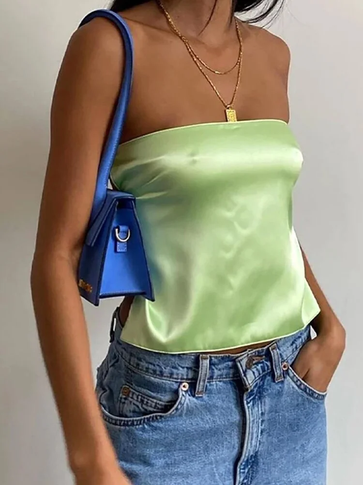 Uveng Strapless Crop Top Women 2022 Summer Sexy Sleeveless Backless Tube Cami Off Shoulder Basic ...