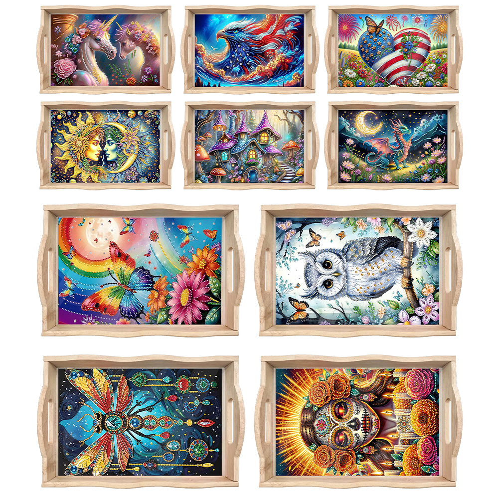 Wooden Cartoon Diamond Decorative Serving Tray with Handle for Desk ...