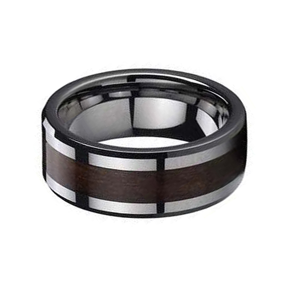 8MM Wood Inlay Flat Tungsten Carbide Ring Polished Finish Men Wedding ...