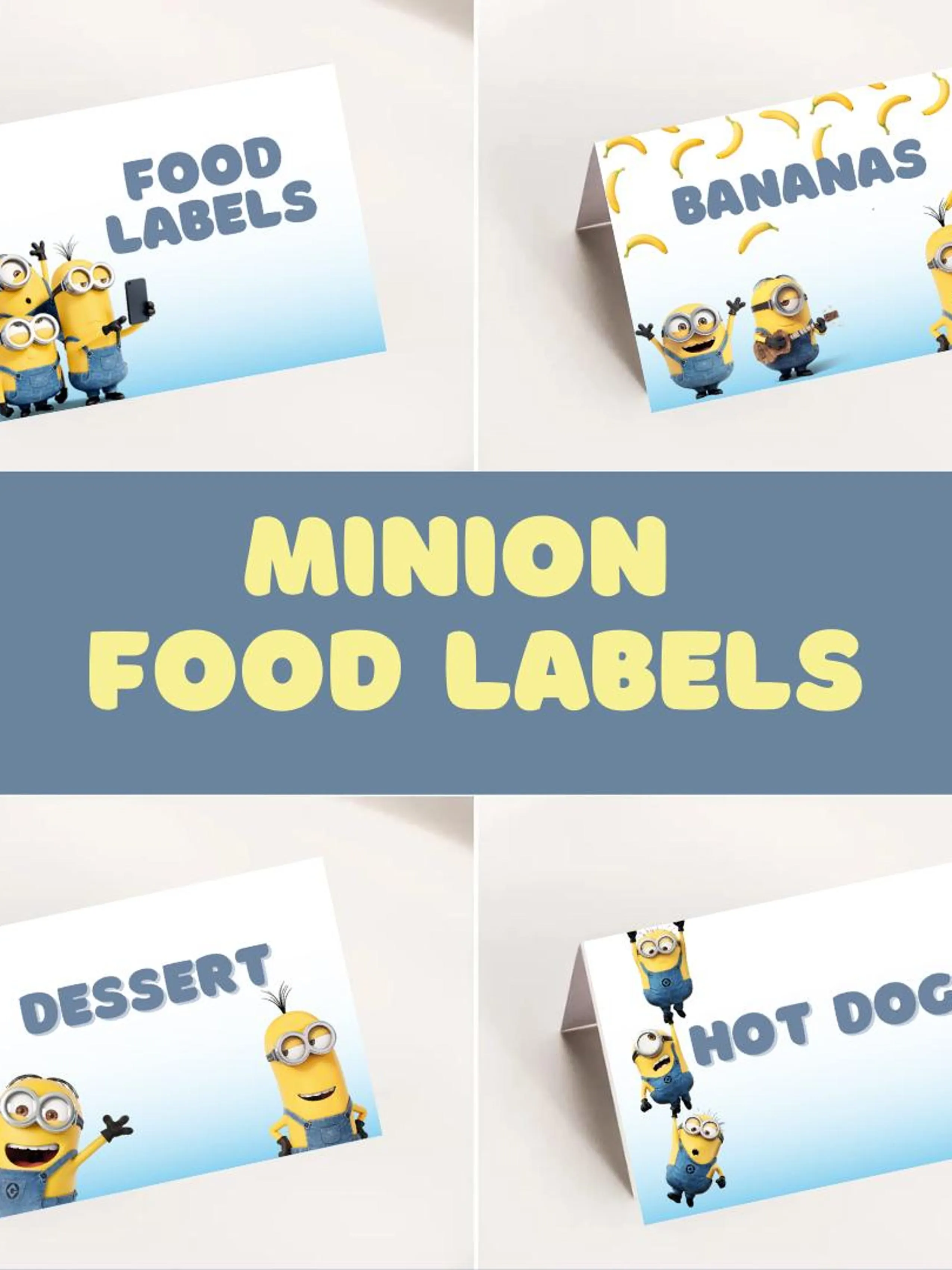 Printable Minion kid birthday party Place Cards template, Minion food ...