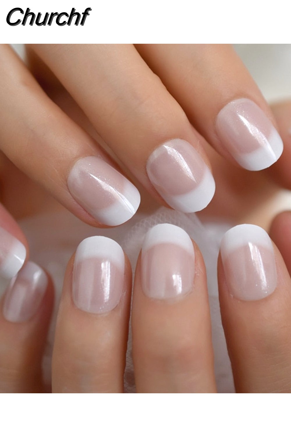 Churchf Acrylic French Nails Short Length Ombre Round French Tips ...