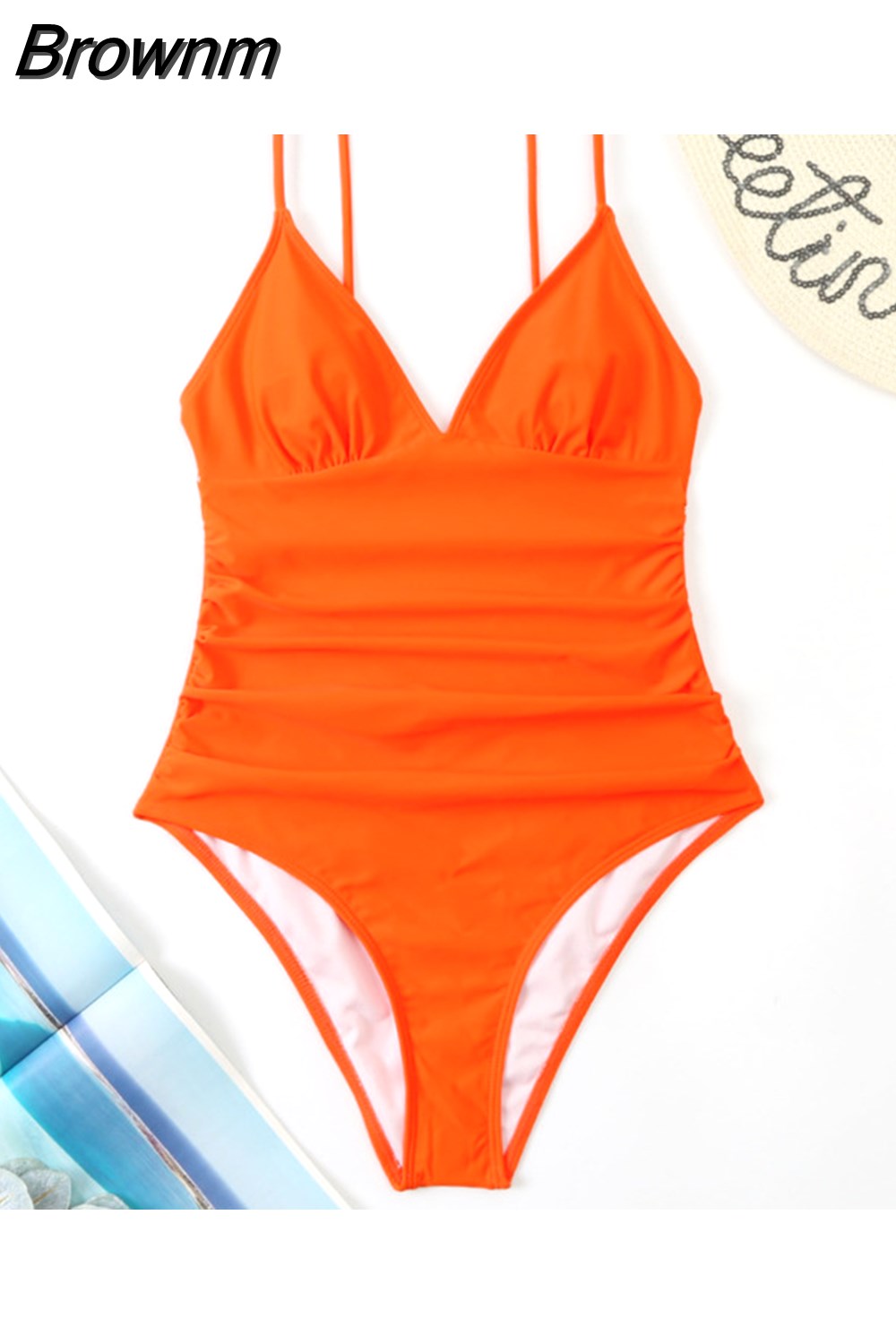 Brownm One-Piece Swimsuit Women's Closed Swimwear 2023 Push Up Swimming ...