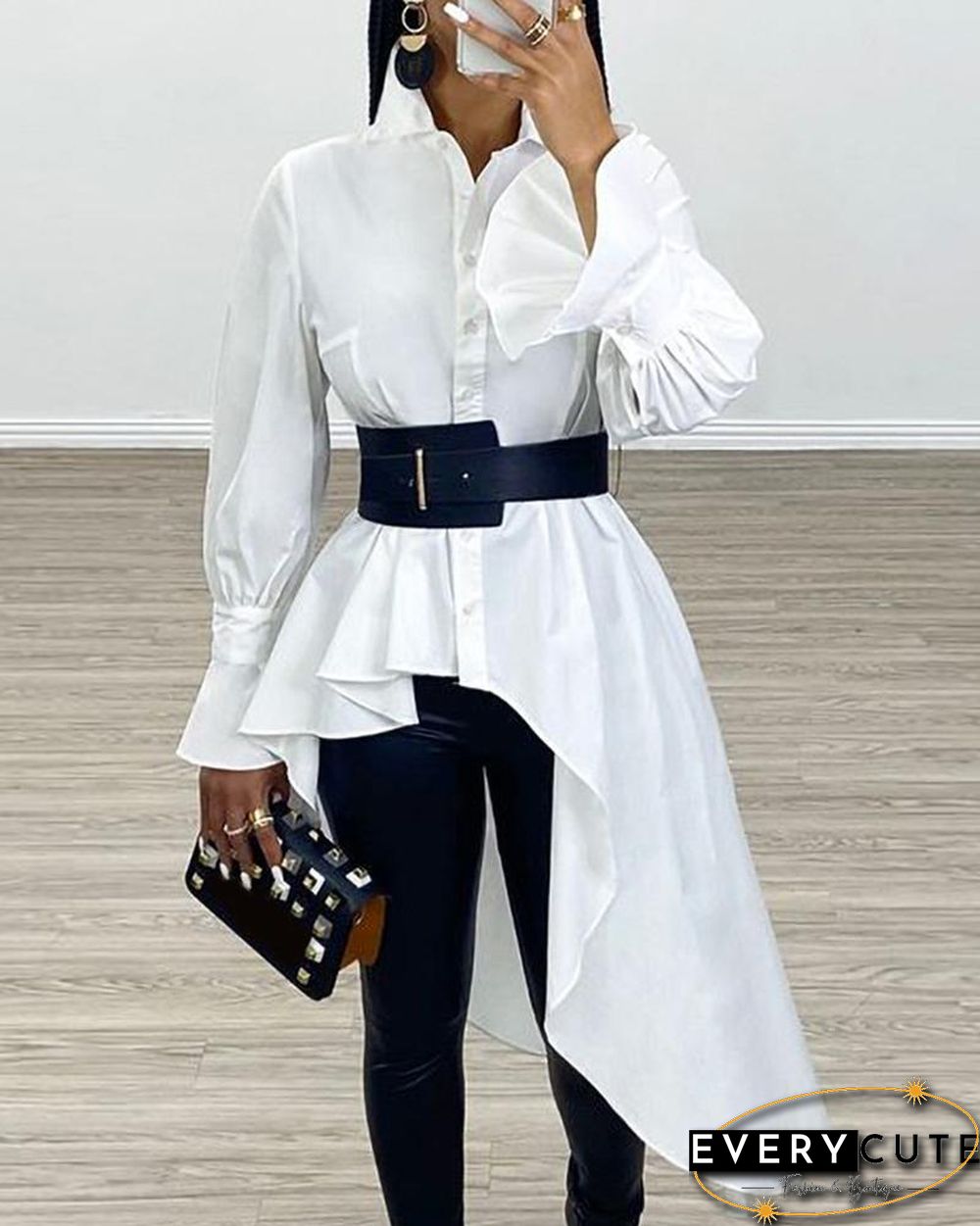 Bell Cuff Irregular Ruffles Shirt