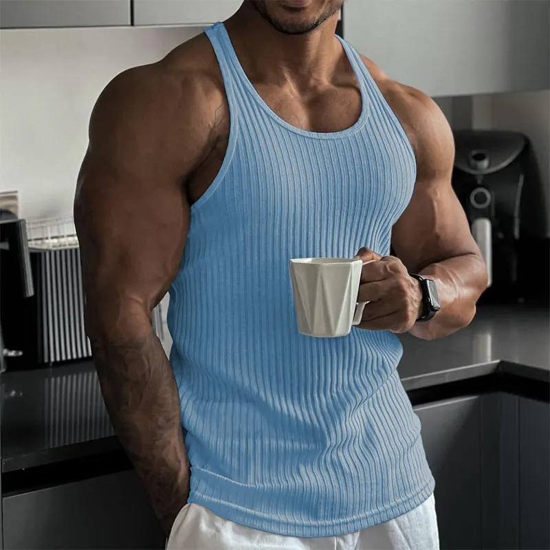 MEN'S SOLID COLOR CREW NECK SPORTS FITNESS LIGHWEIGHT TANK TOP