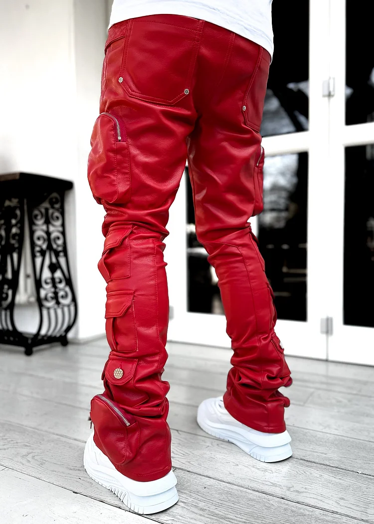 Blood Red Cargo Leather Pant
