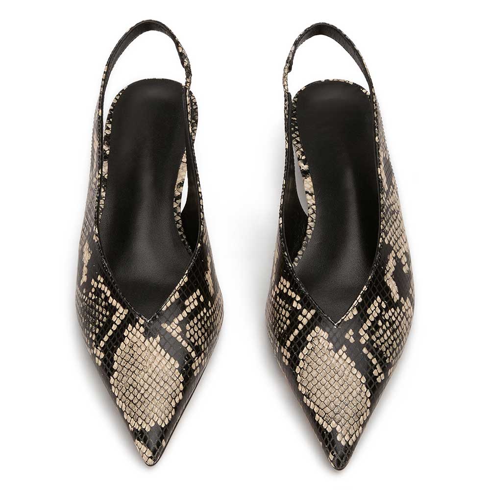Women's Pointed Toe Python Embossed Slingback Low Heel Pumps