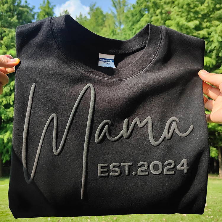 Puff Print Mama Sweatshirt With Kids Names On Sleeve perfect gift