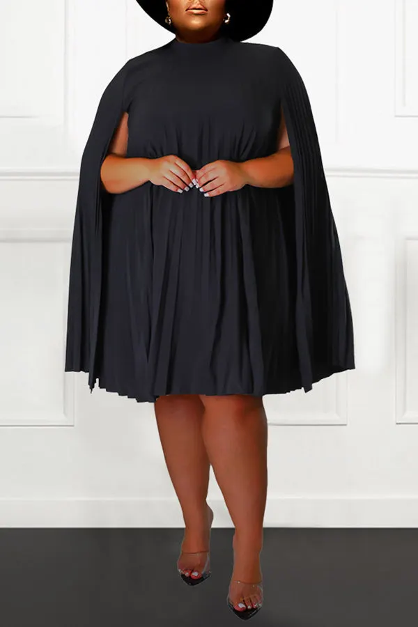 Plus Size All Pleated Batwing Sleeve Midi Dress