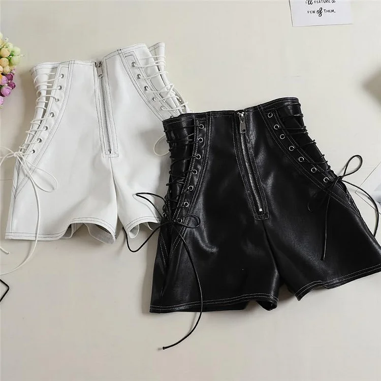 GOTH HIGH WAIST LACE UP SHORTS