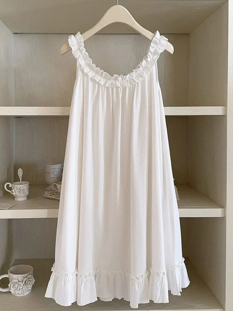 Vintage Ruffle Trim Linen Dress