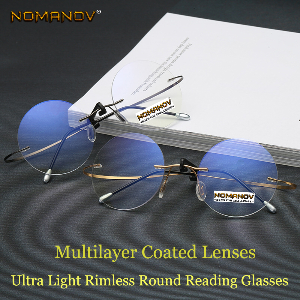 Round Reading Glasses Men Women Portable Rimless Ultra Light Frameless ...