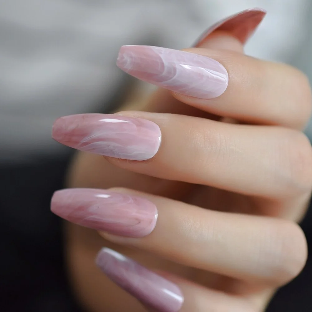 Chinese Red Long Coffin Nails Sexy Glossy Extreme Press On Fake Nails