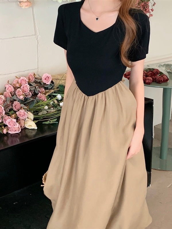 Color Contrast Combo Solid Dress