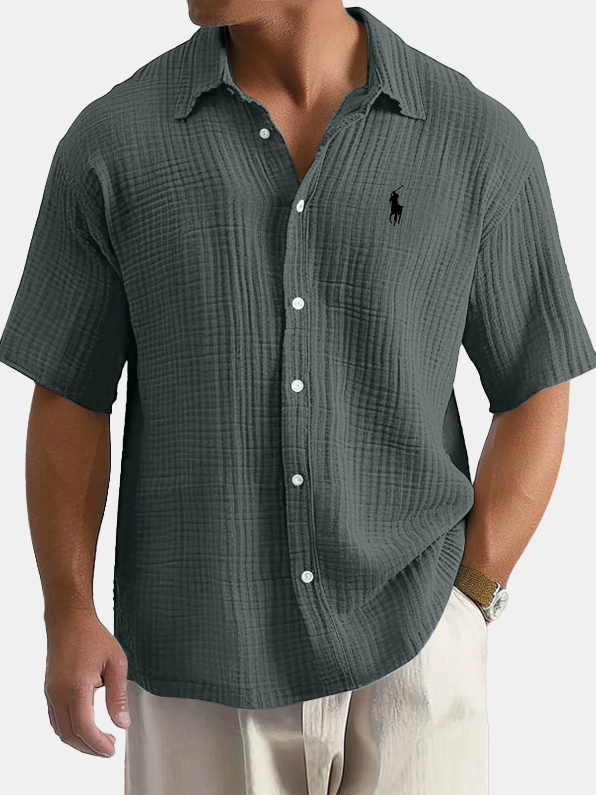 Men's Casual Loose Fit Button Up Shirt