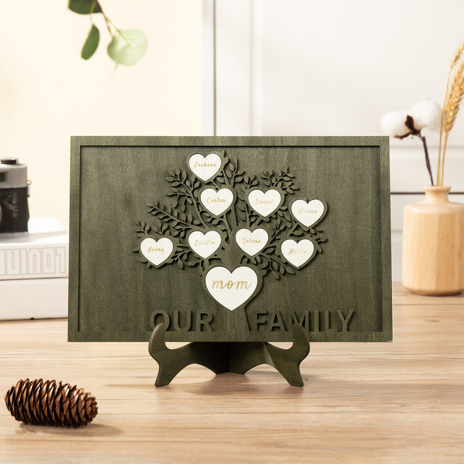 Family Tree Wood Frame Personalized Family Tree Sign Custom 9 Names ...