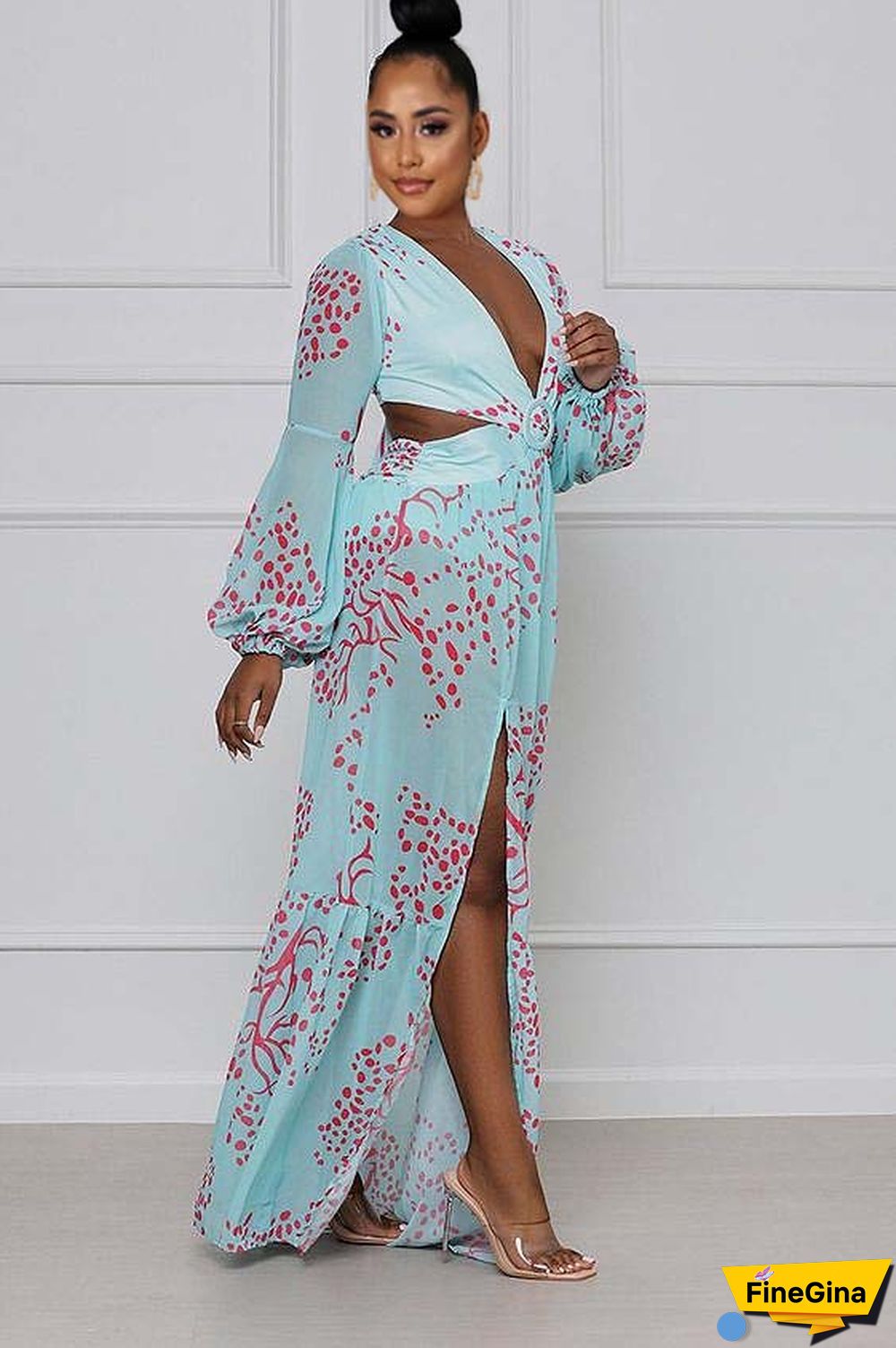 FineGina Cut Out Dynasty Enhancer Dress See Through Back Open Maxi Dresses